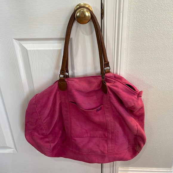 Shane | Bags | Vintage Shane Duffel Bag Canvas Pink Leather Handles ...